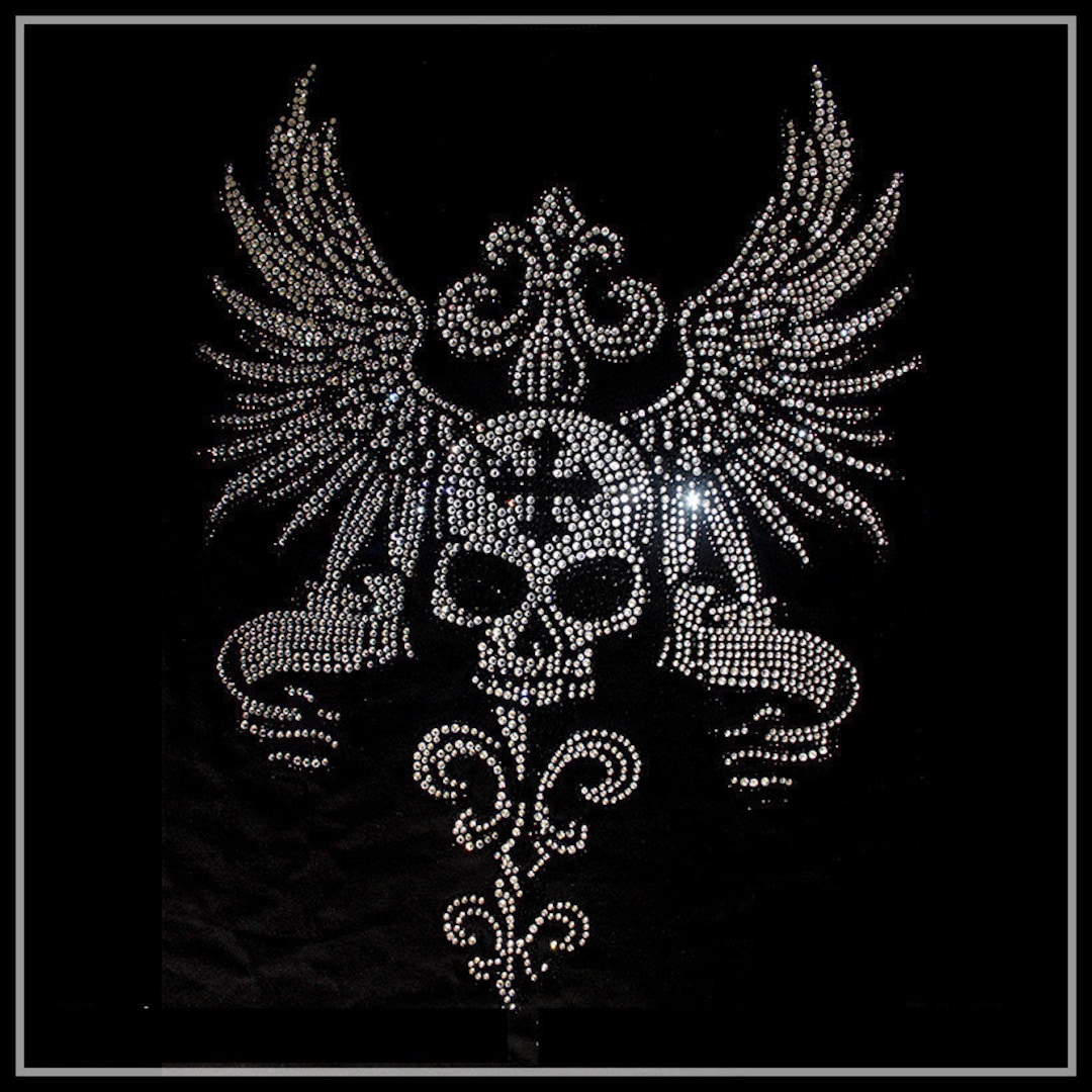 Skull Rhinestone Transfer, Iron on Hot Fix, Rhinestone Transfer Bling ...
