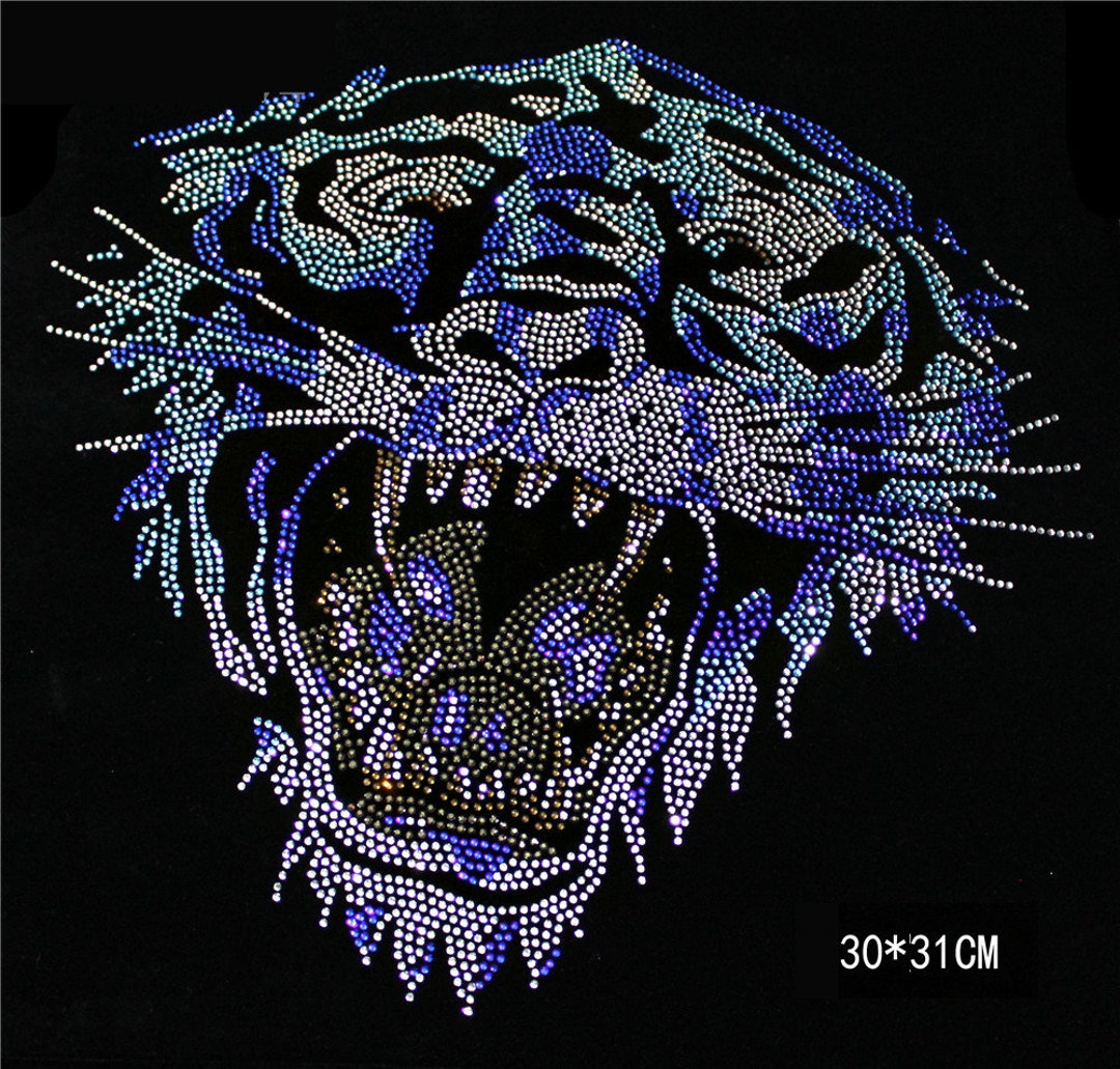 Tiger Rhinestone Transfer Bling Hot Fix Iron on Patch Motif Design ...