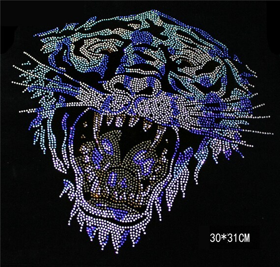 Tiger Rhinestone Transfer Bling Hot Fix Iron on Patch Motif | Etsy