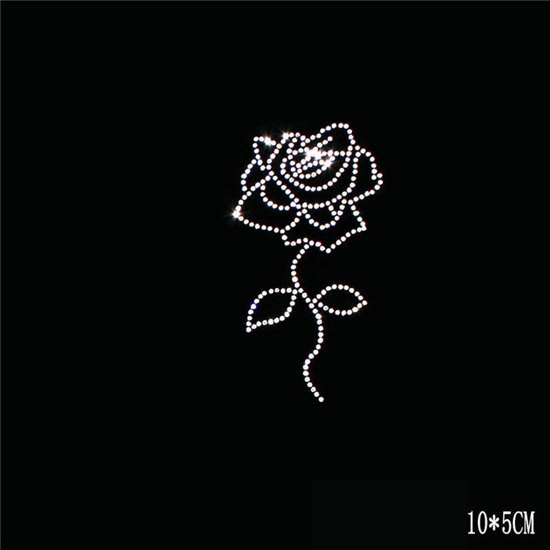 Rose Flower Rhinestone Transfer Bling Hot Fix Iron on Patch Motif ...