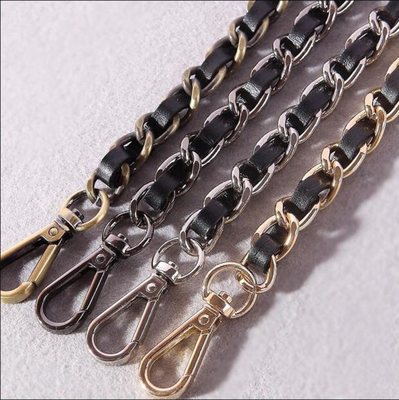 Black Leather Purse Chain Metal Shoulder Handbag Strap - Etsy