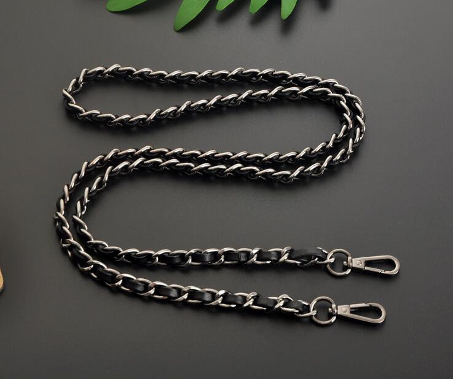 Black Leather Purse Chain, Metal Shoulder Handbag Strap, Replacement ...