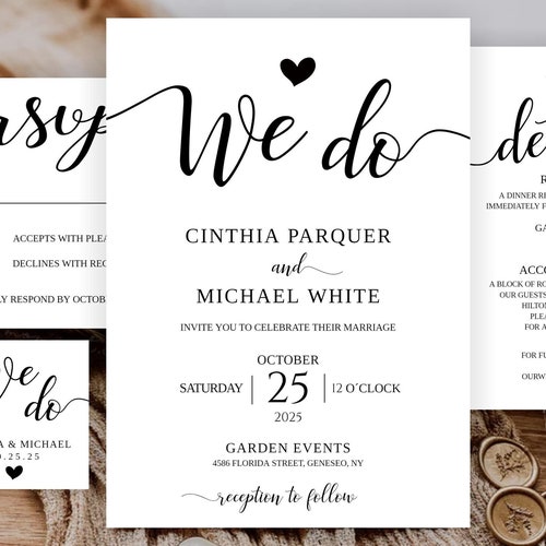We Do Wedding Invitation Suite Modern Calligraphy - Etsy