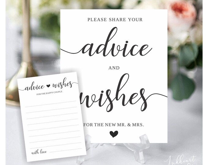 Advice and Wishes for Bride and Groom Sign and Cards, Minimalist ...