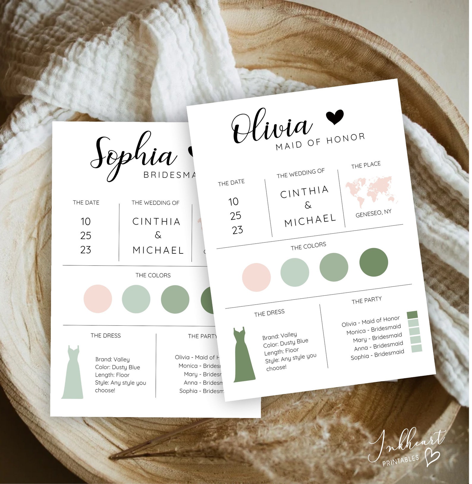 Bridesmaid Info Card Template, Photo Bridal Party Info Card, Editable ...