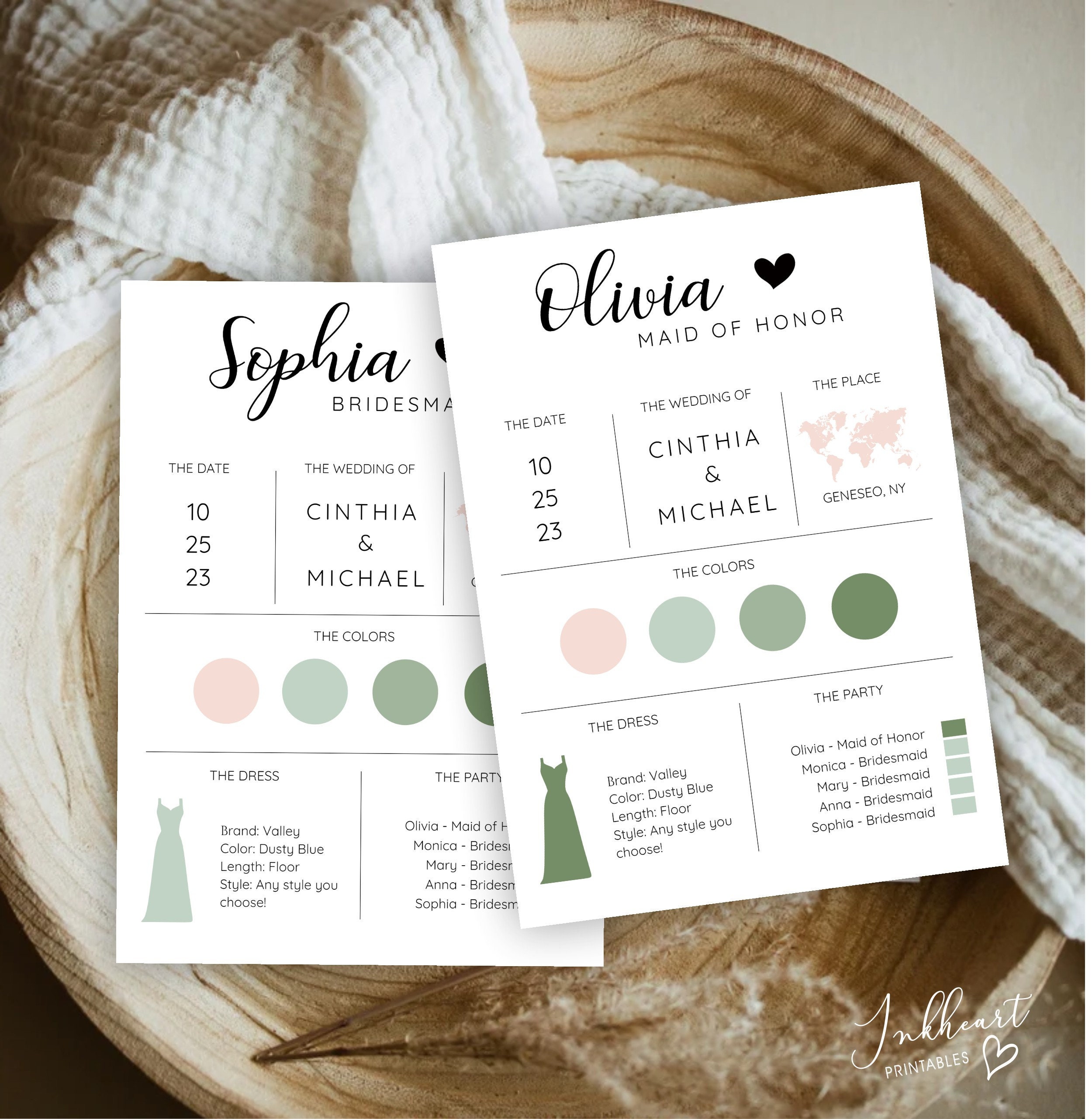 Bridesmaid Info Card Template, Photo Bridal Party Info Card, Editable ...