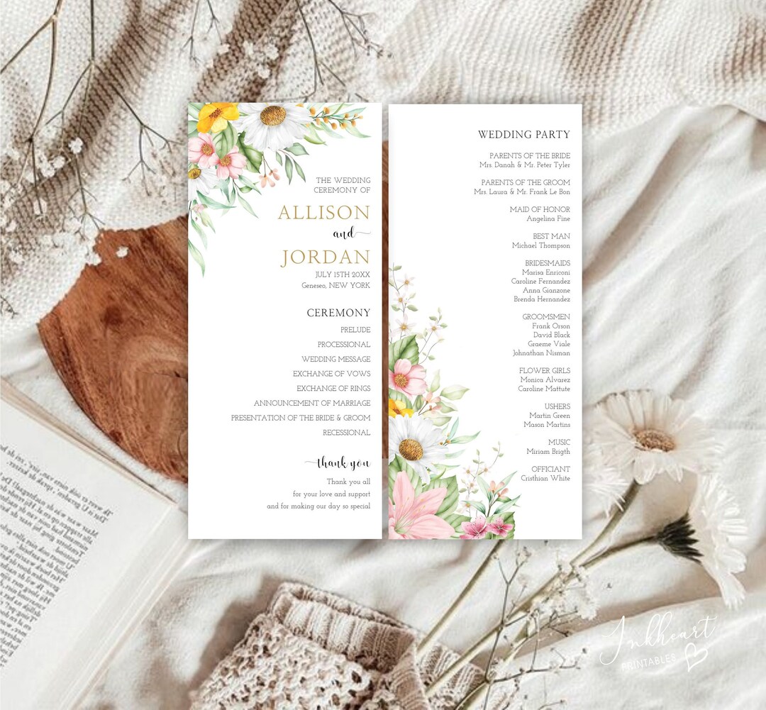 Wedding Program Template, Floral Ceremony Template, Printable Program ...
