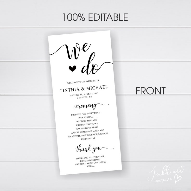 Wedding Program Template, We Do Ceremony Template, Printable Program, Wedding Program Printable ...