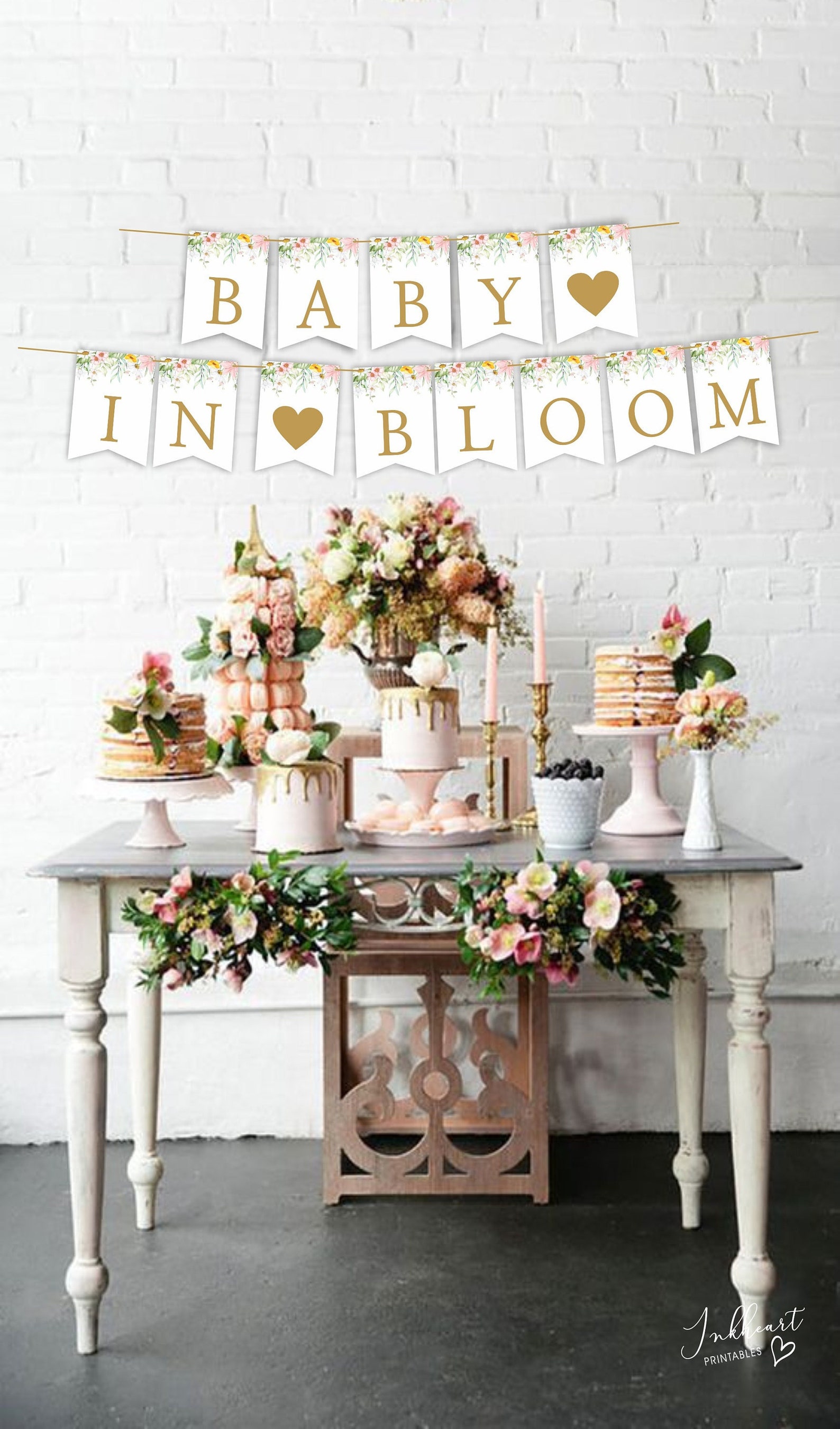 Floral Alphabet Banner, Letters and Numbers Flags, Printable Alphabet ...