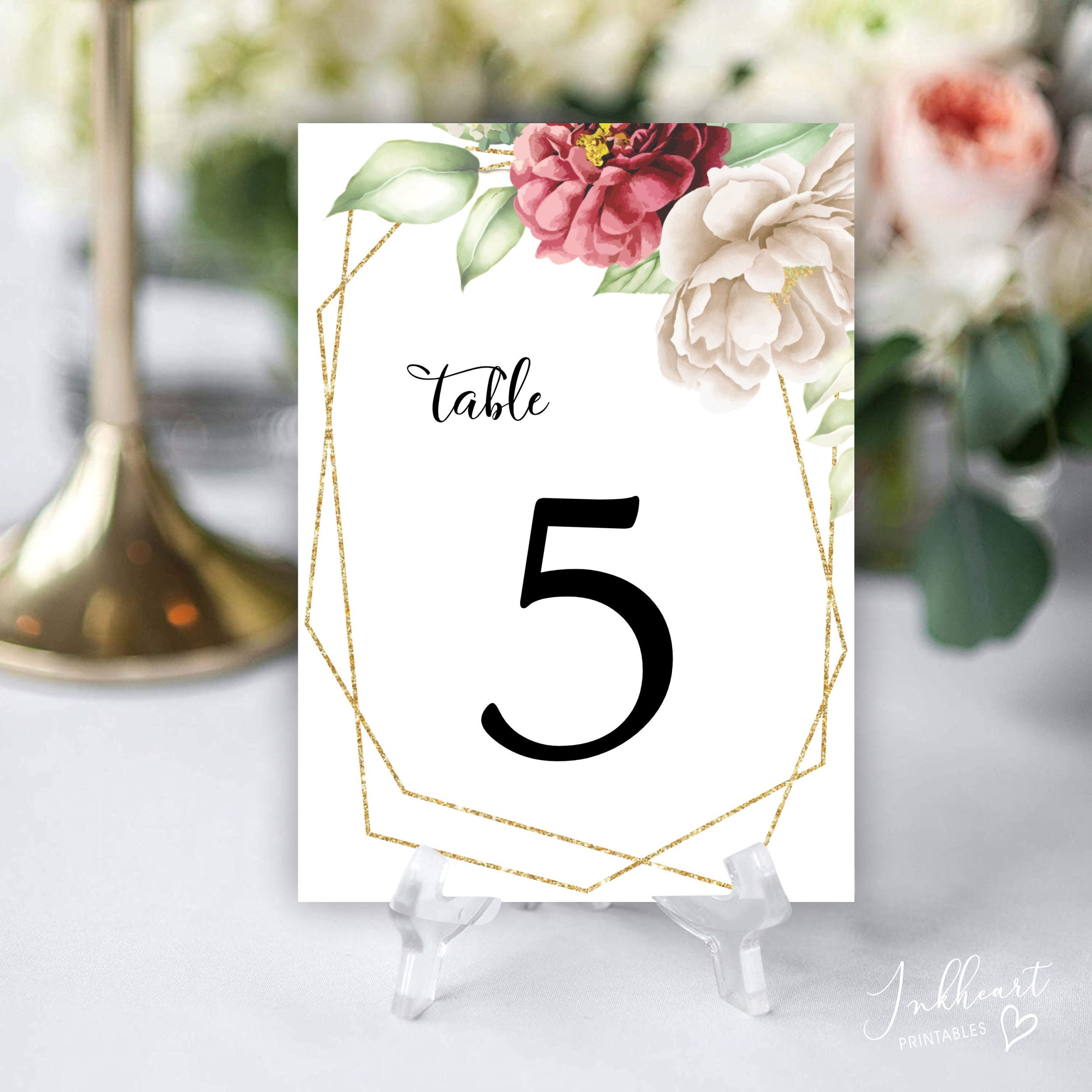 Floral Table Number Template, Wedding Number Signs for Tables ...