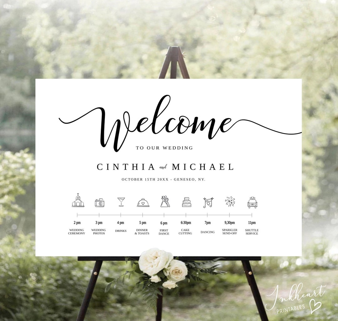 Wedding Timeline Sign Template, Editable Wedding Itinerary Sign ...