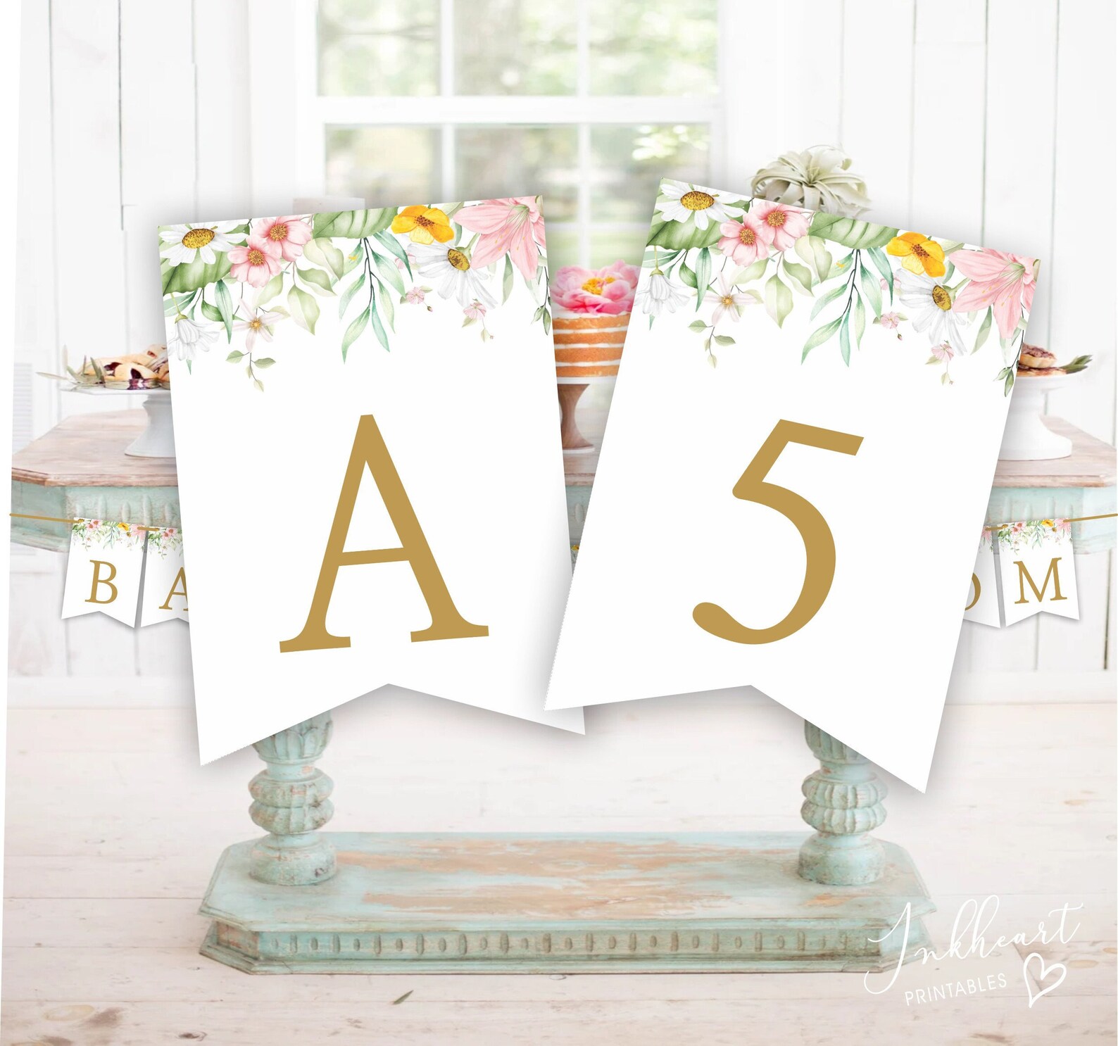 Floral Alphabet Banner Letters and Numbers Flags Printable - Etsy