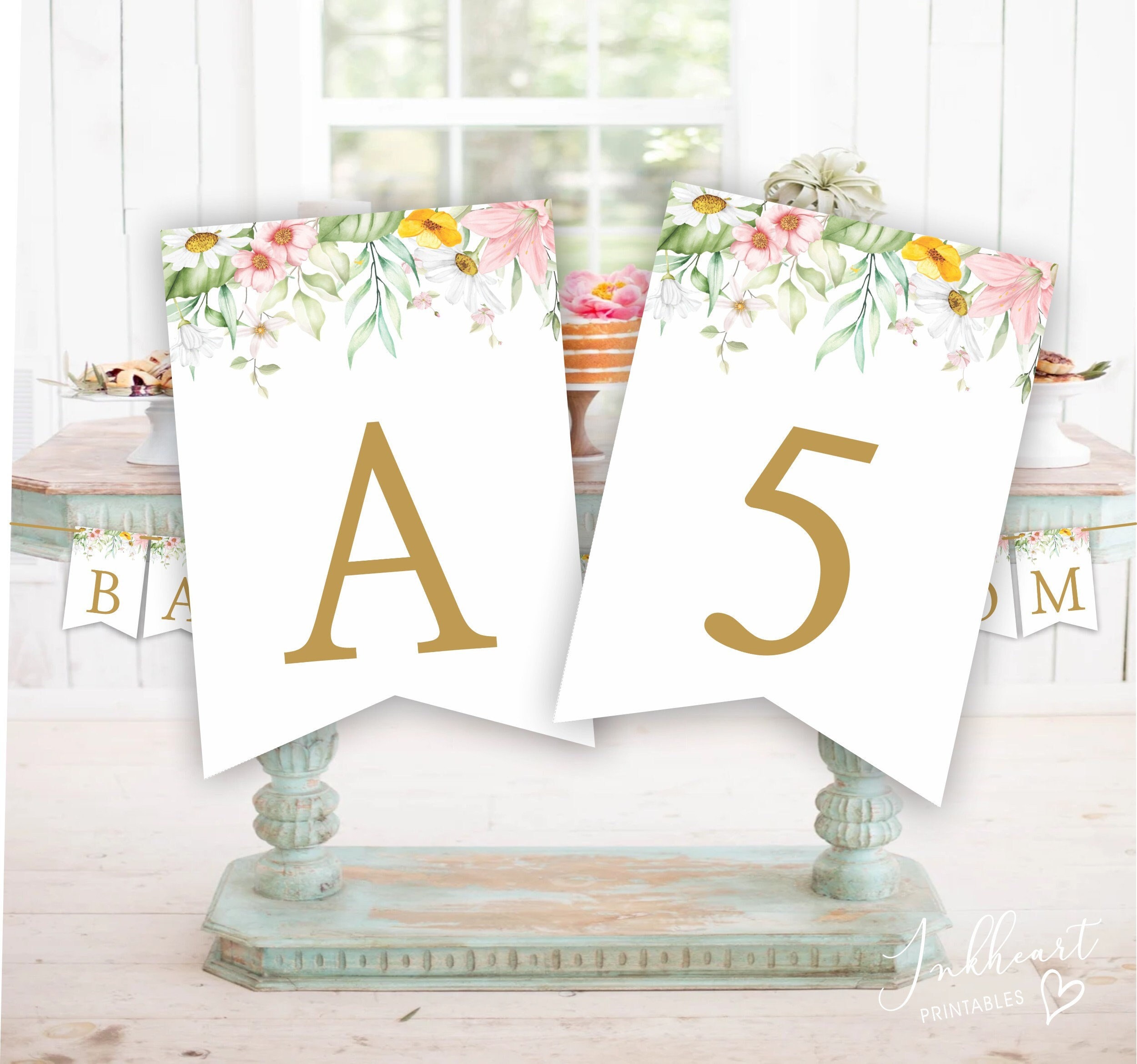 Floral Alphabet Banner Letters and Numbers Flags Printable - Etsy