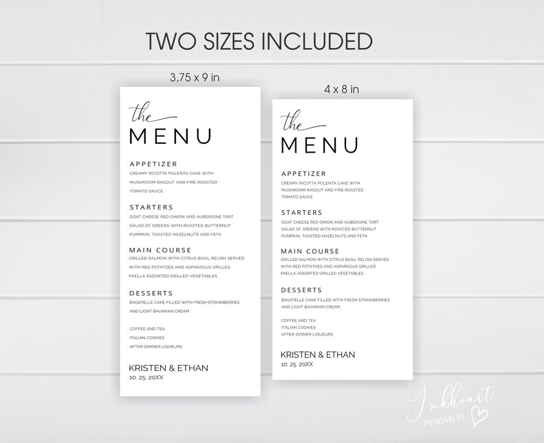 Wedding Menu Template Printable Wedding Menu Wedding Menu - Etsy
