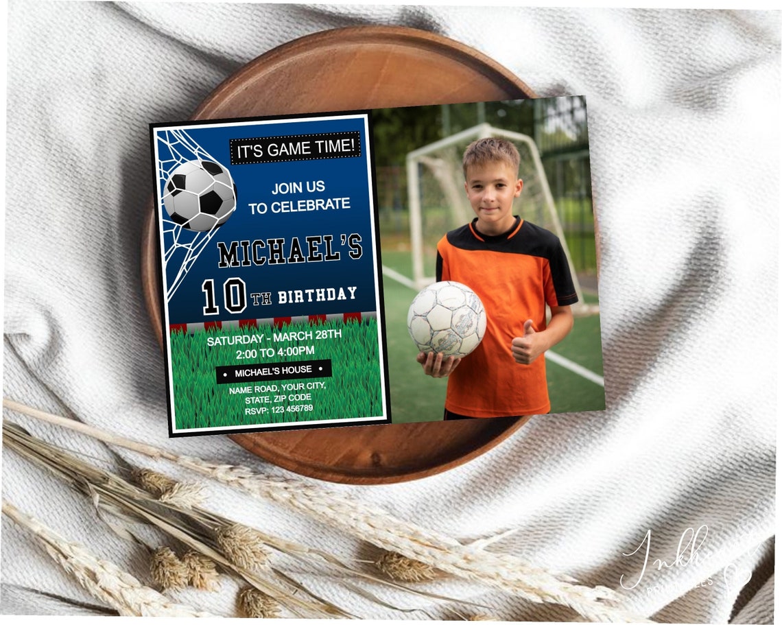 Soccer Birthday Photo Invitation Template, Printable Soccer Invitation ...
