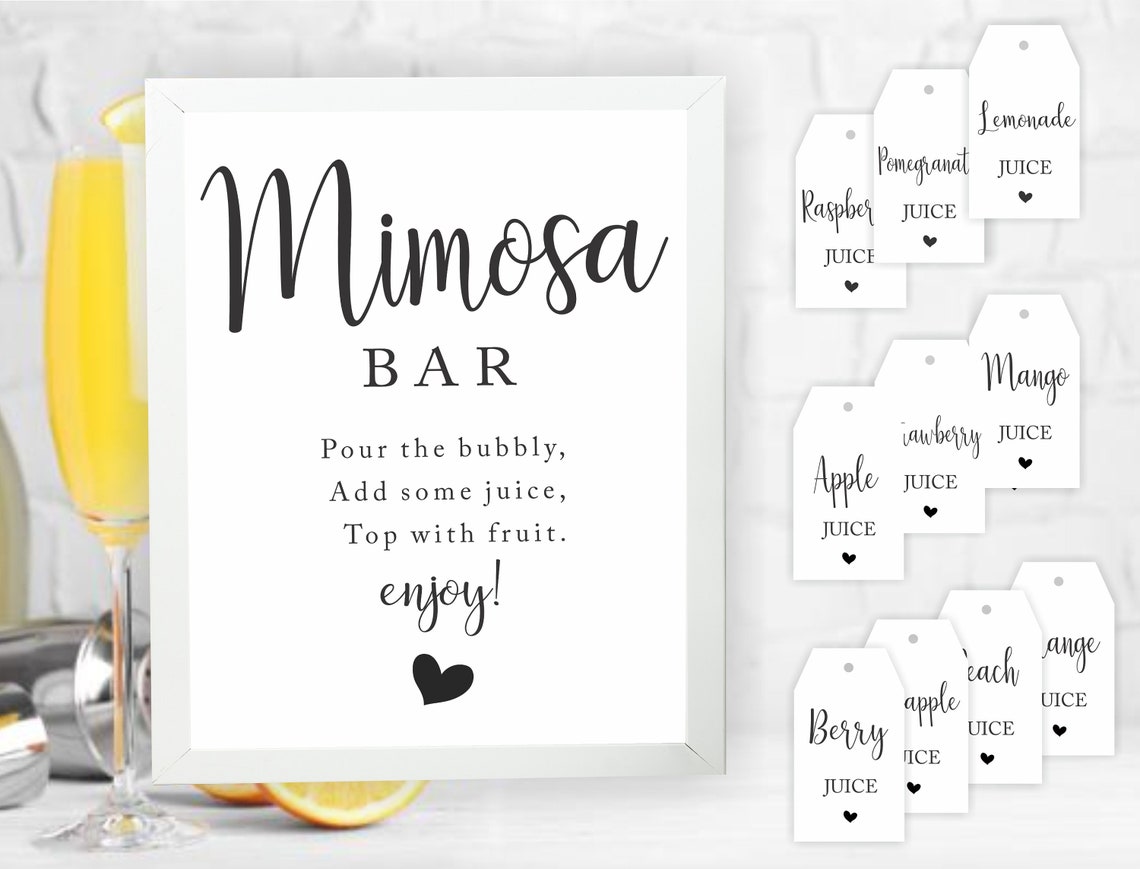 Mimosa Bar Sign, Mimosa Juice Tag Label, Printable Mimosa Bar Sign ...