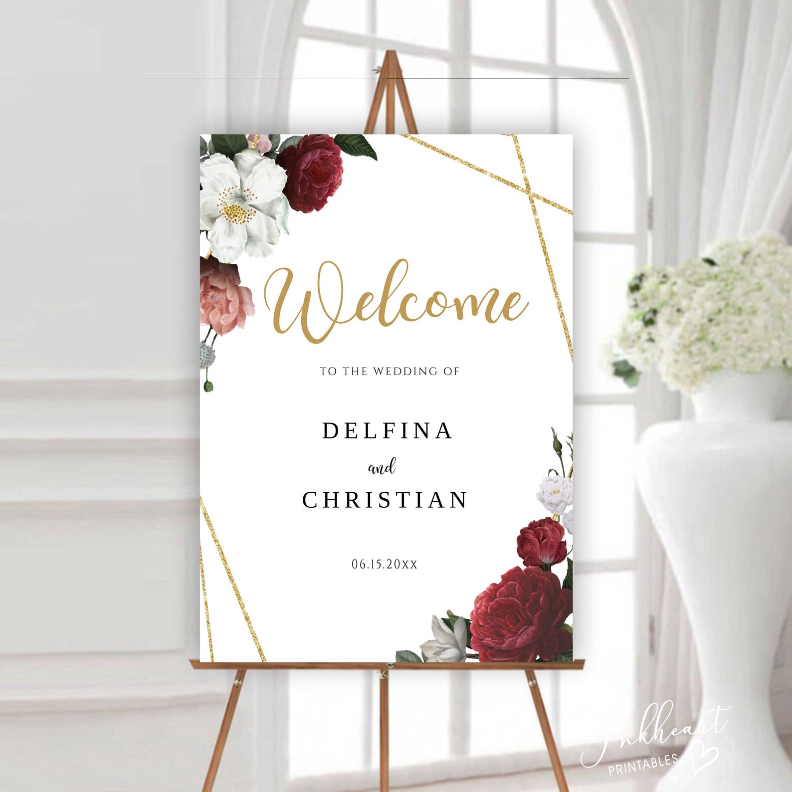 Wedding Welcome Sign Template Burgundy Welcome Sign - Etsy
