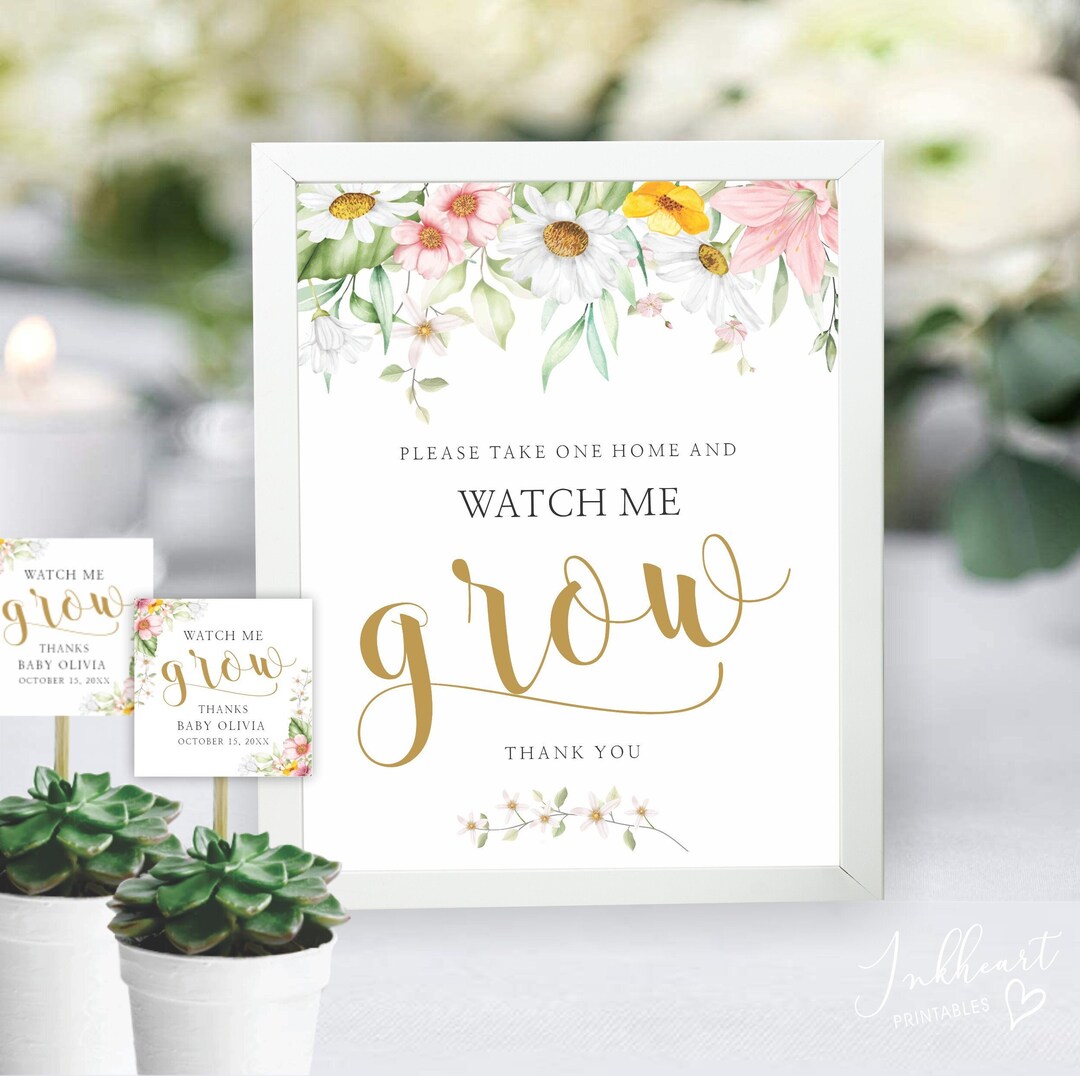 Watch Me Grow Sign and Tags, Printable Succulent Shower Sign, Baby ...