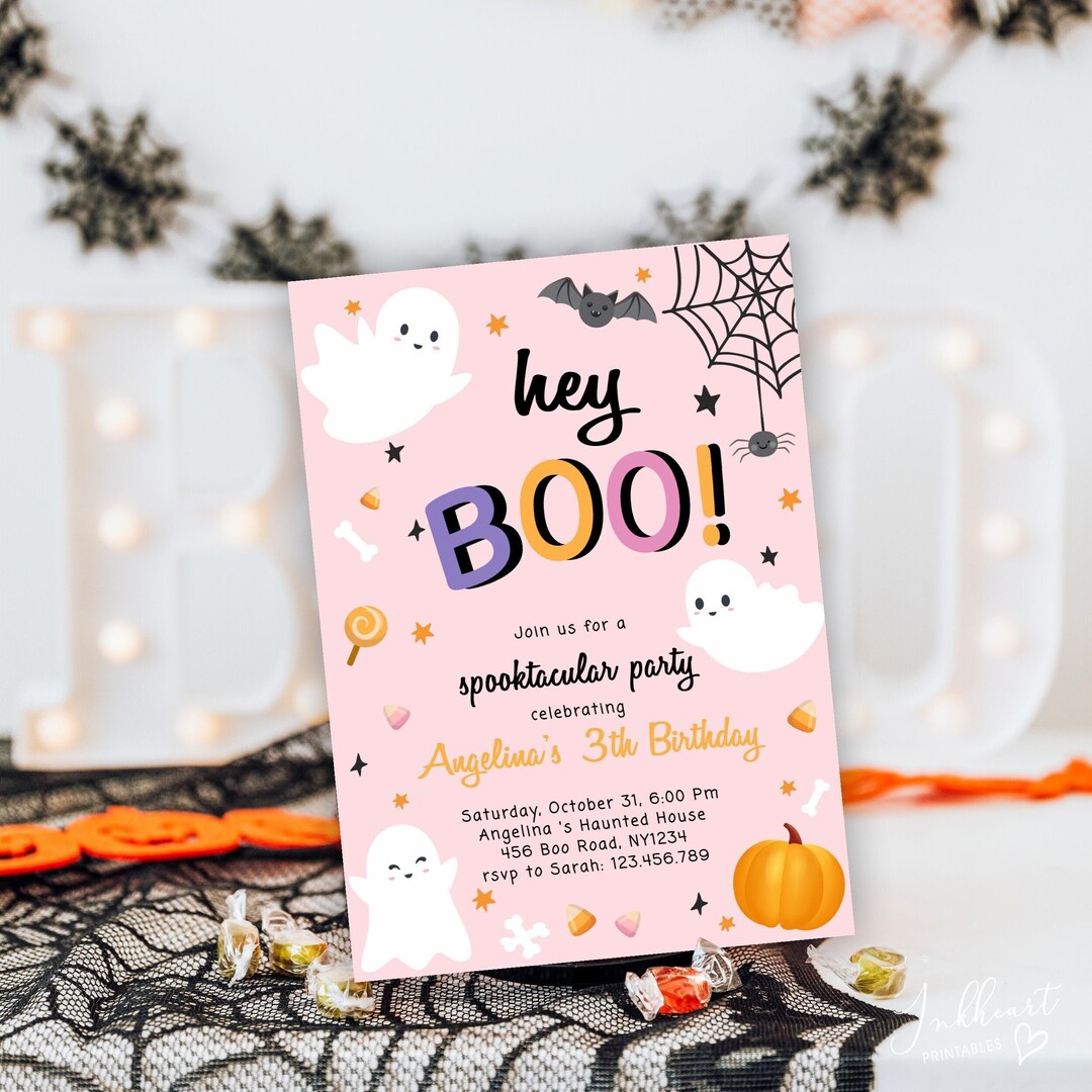 Editable Halloween Hey Boo Birthday Invitation, Halloween Ghost ...