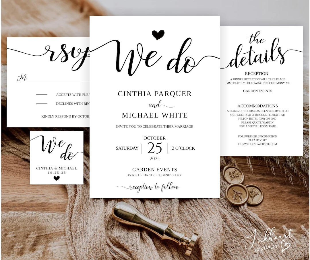 We Do Wedding Invitation Suite, Printable Simple Wedding Set, Rustic ...