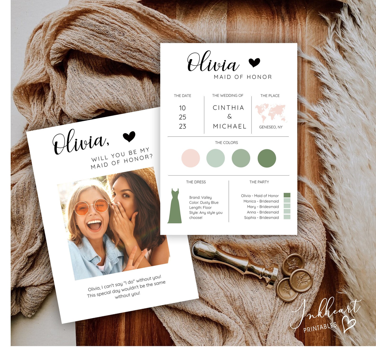 Bridesmaid Info Card Template, Photo Bridal Party Info Card, Editable ...