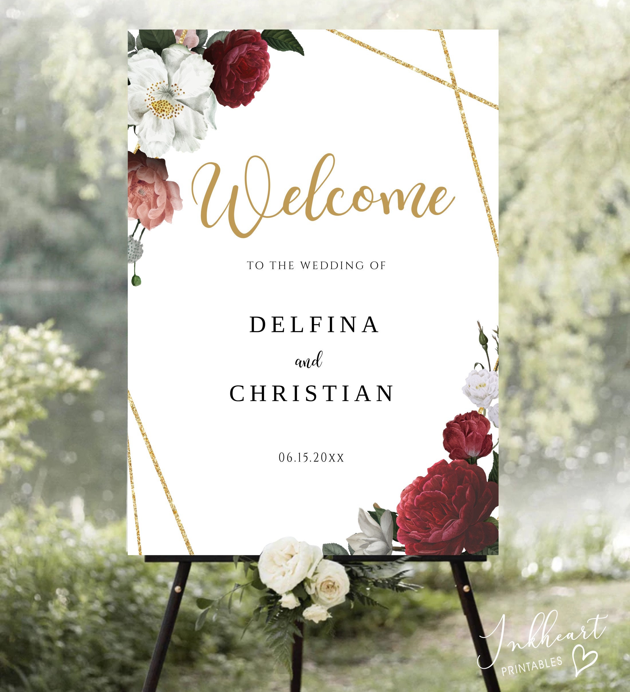 Wedding Welcome Sign Template Burgundy Welcome Sign - Etsy
