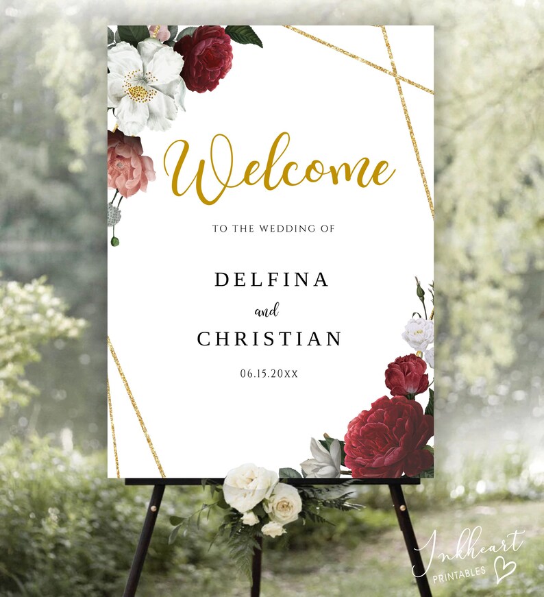 Wedding Welcome Sign Template Burgundy Welcome Sign - Etsy