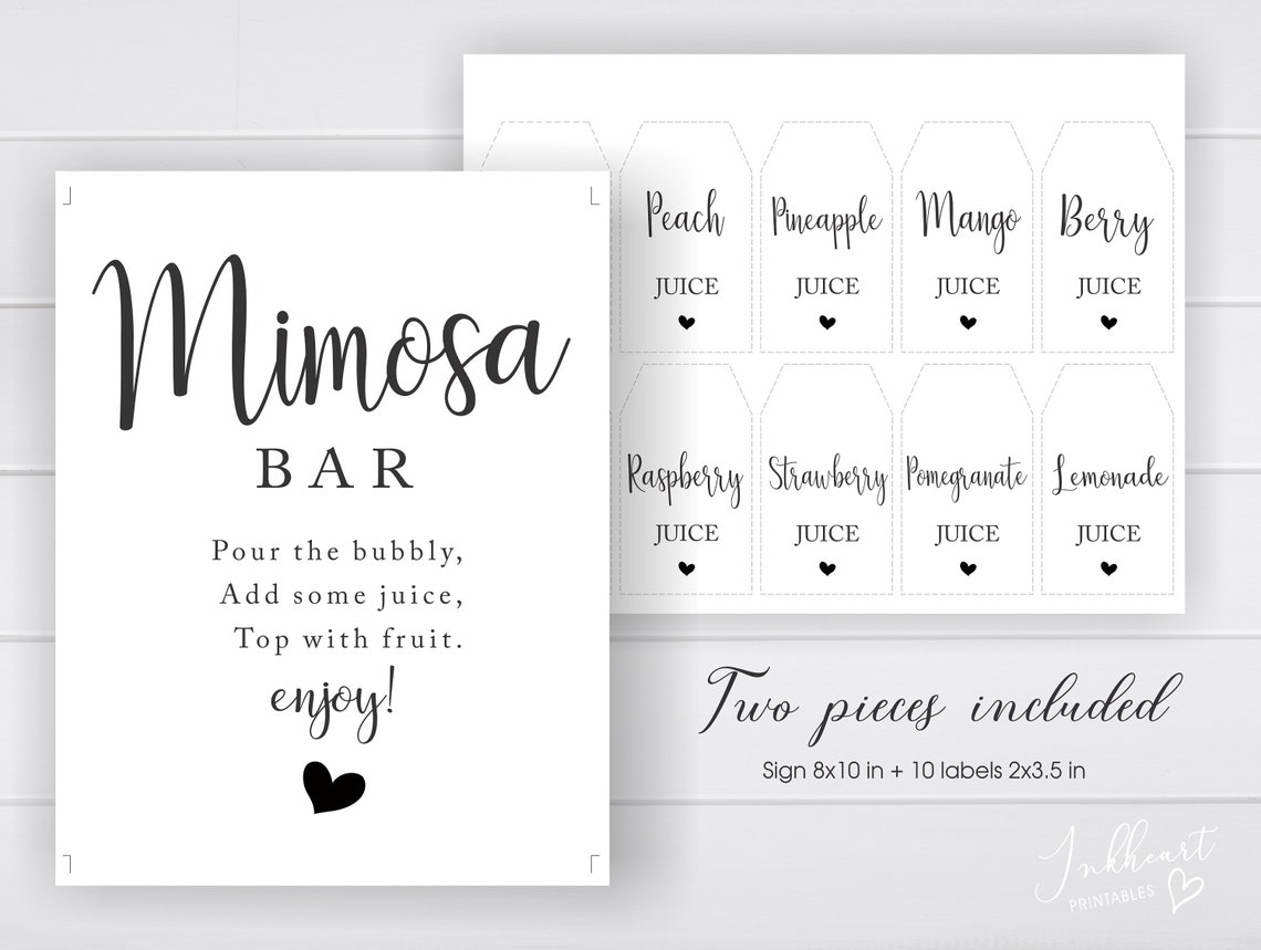 Mimosa Bar Sign Mimosa Juice Tag Label Printable Mimosa Bar - Etsy