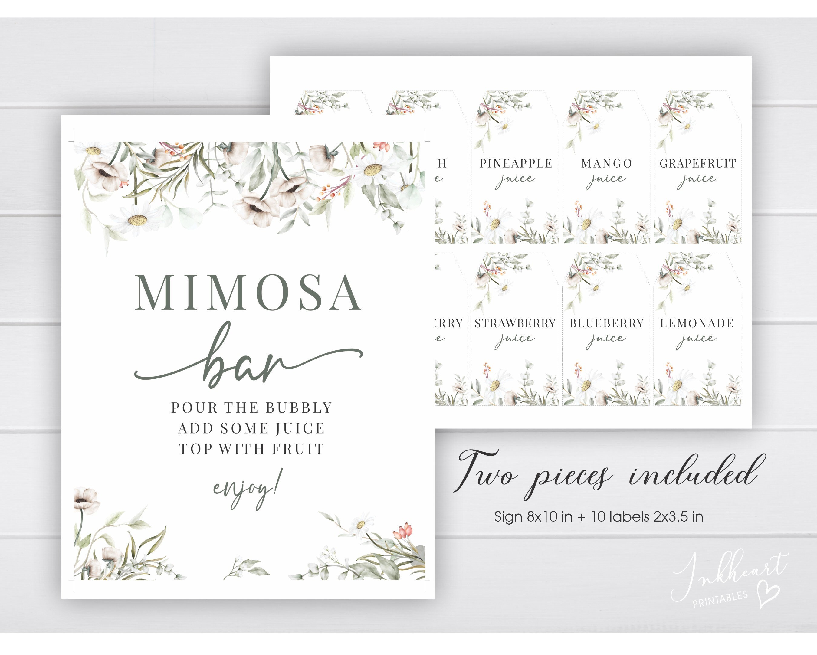 Mimosa Bar Sign, Mimosa Juice Tag Label, Printable Mimosa Bar Sign ...