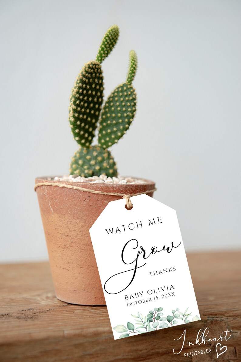 Watch Me Grow Tags, Eucalyptus Favor Tags, Baby Shower Favor Tags ...