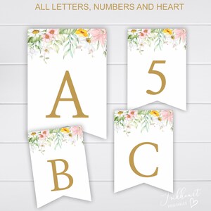 Floral Alphabet Banner, Letters and Numbers Flags, Printable Alphabet ...