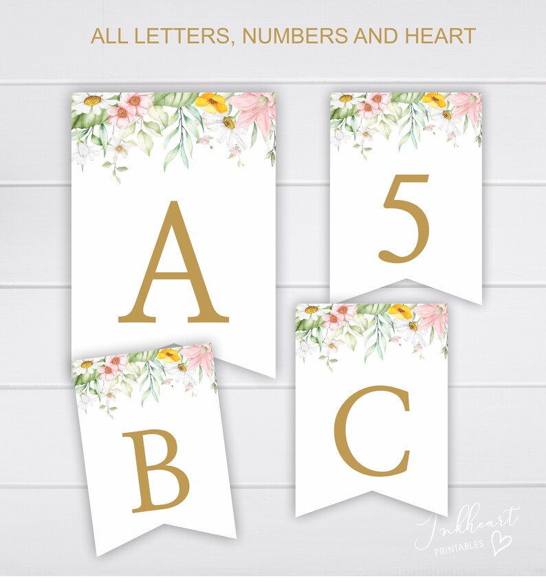 Floral Alphabet Banner Letters and Numbers Flags Printable - Etsy