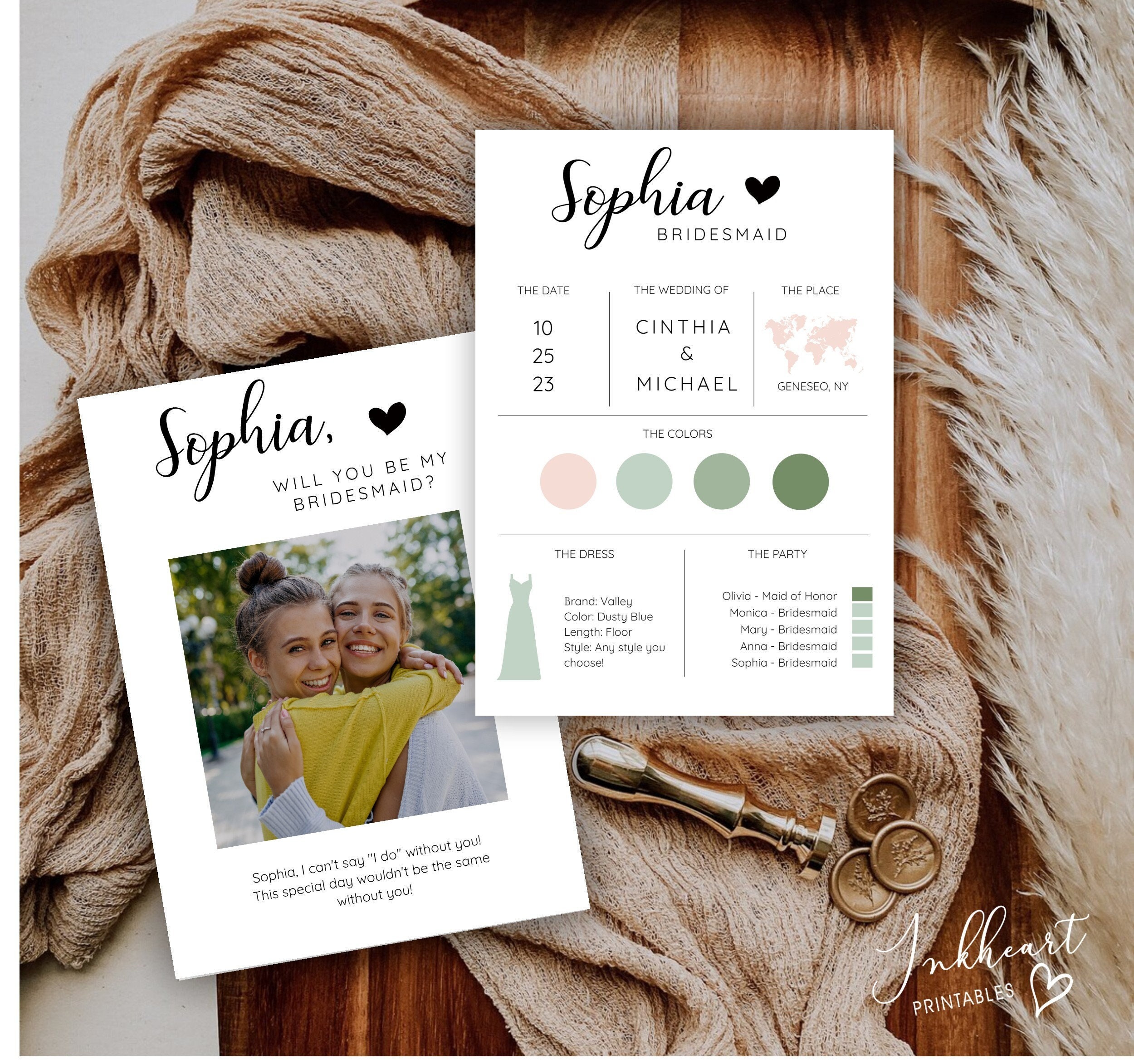 Bridesmaid Info Card Template, Photo Bridal Party Info Card, Editable ...