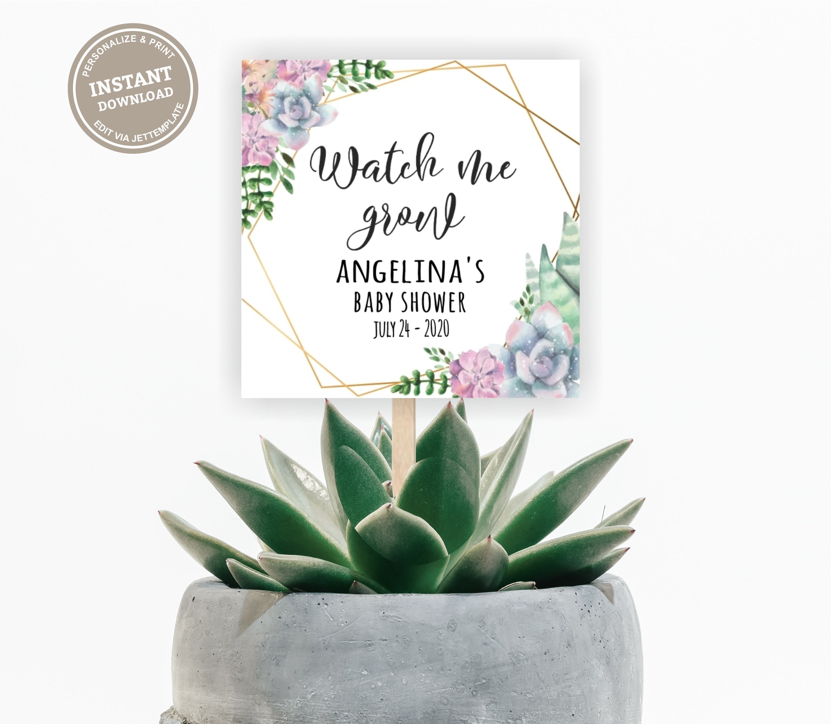 Watch Me Grow Tag, Baby Shower Succulent Tag, Plant Favor Tag, Gift Tag ...
