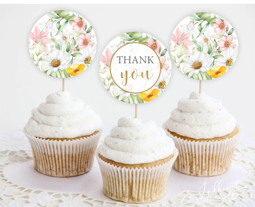 Thank You Cupcake Toppers, Pink & Gold Cupcake Toppers, Cupcake Toppers ...