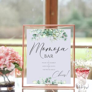 Momosa Bar Sign and Juice Tags Set, Greenery Momosa Bar Sign, Momosa ...