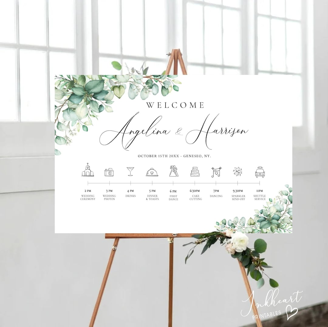 Wedding Timeline Sign Template, Editable Wedding Itinerary Sign ...
