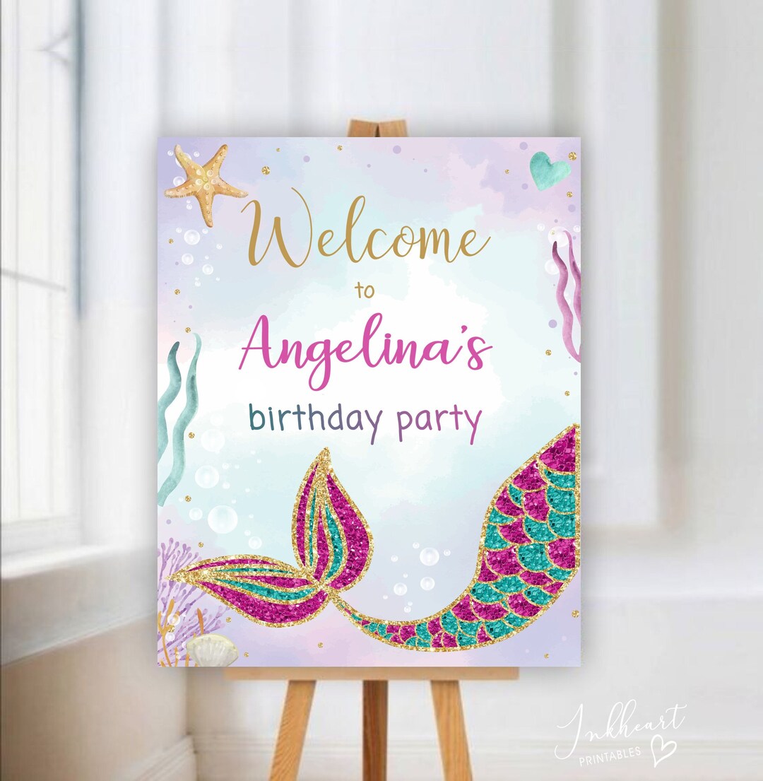 Mermaid Birthday Welcome Sign, Splish Splash Mermaid Bash Birthday Gir ...