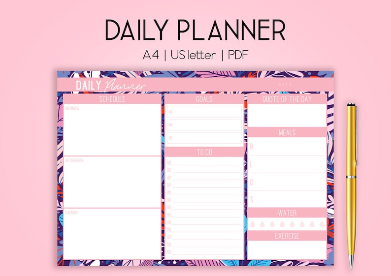 Landscape printable daily plan daily schedule daily to do | Etsy