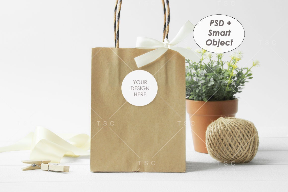 Kraft Paper Bag Sticker Mockup / Circle Label / Round Sticker - Etsy ...
