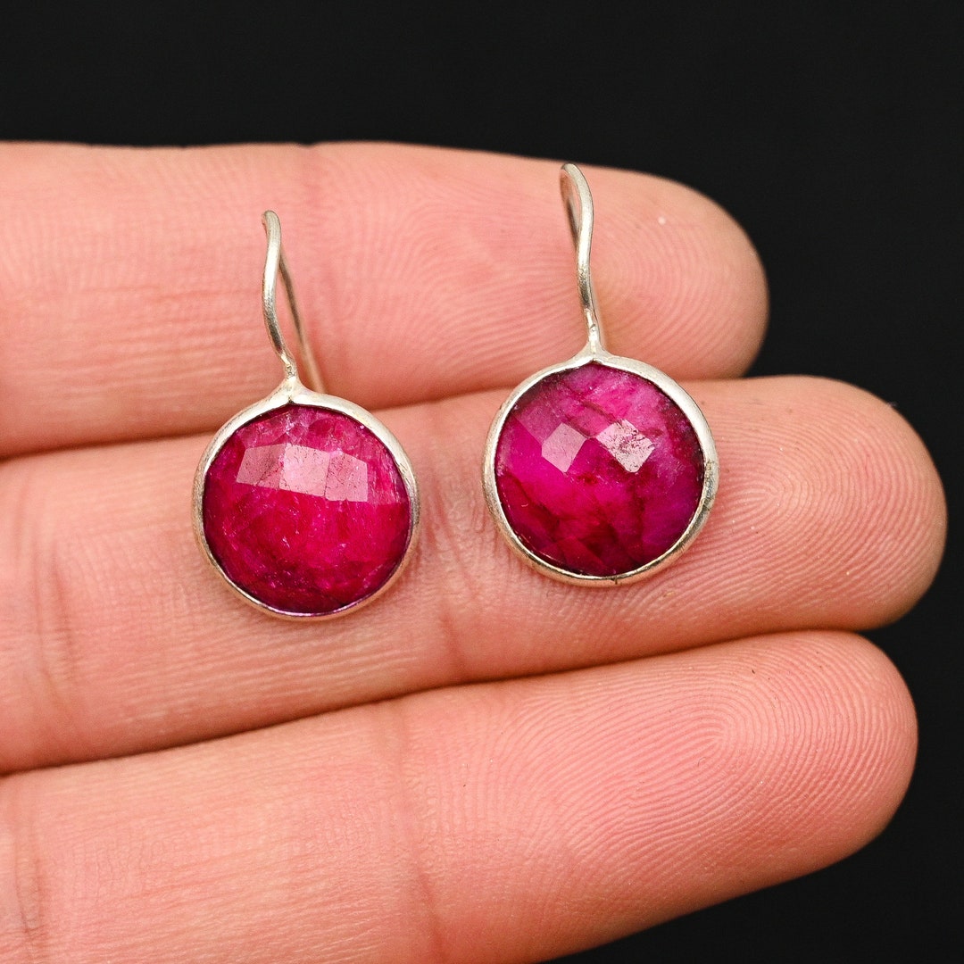 Kashmir Ruby Gemstone Earring, Ruby 925 Sterling Silver Earring, Ruby ...