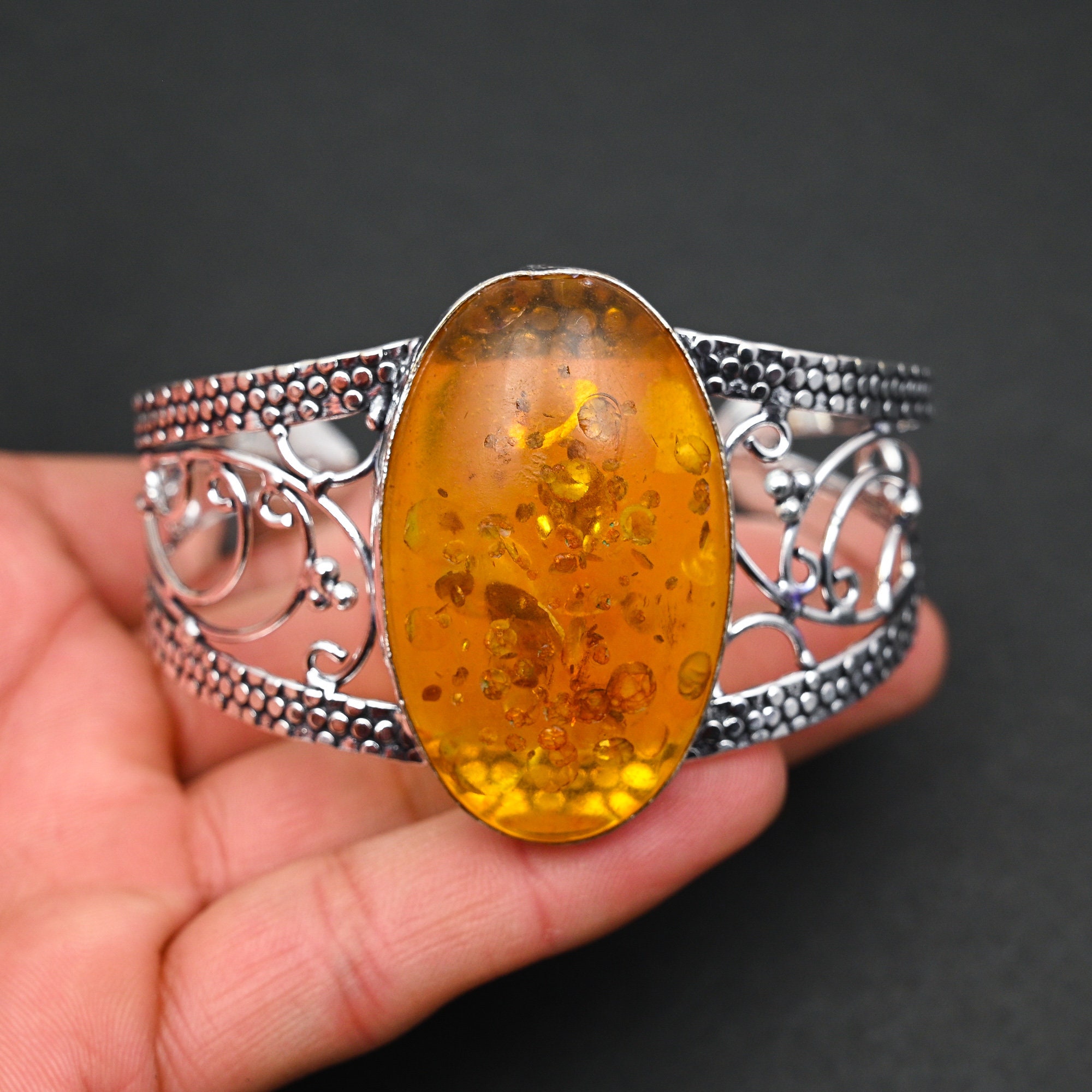 Amber Bangle, 925 Sterling Silver, Handmade Bangle, Gemstone Bangle ...