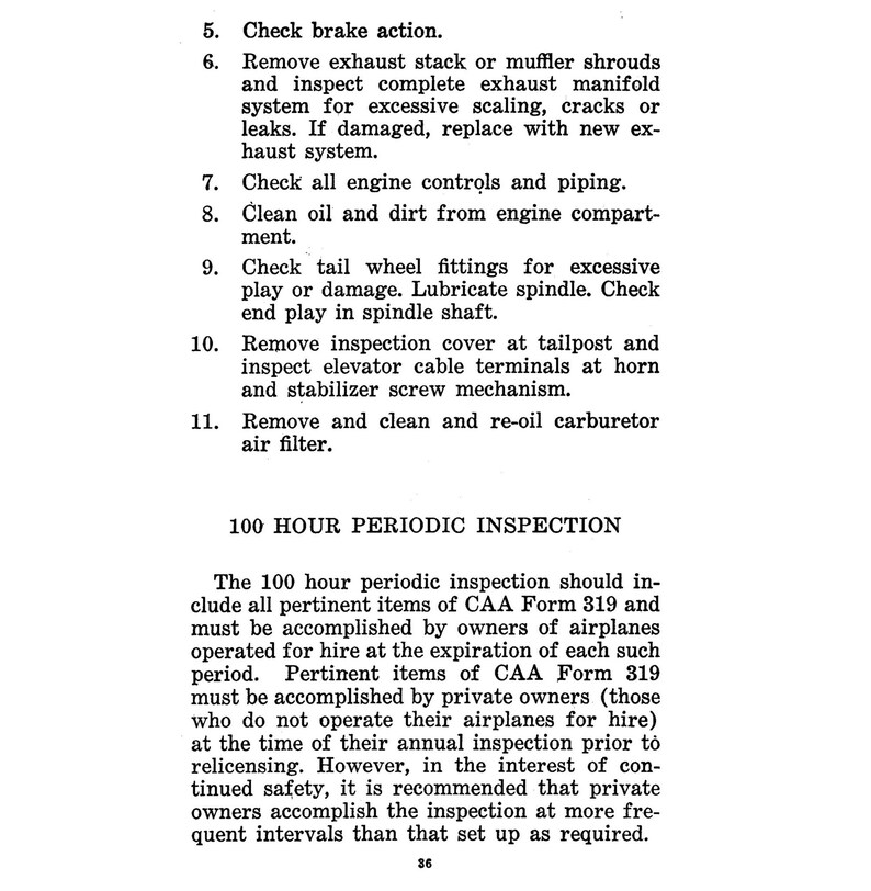 Owner's Manual for the Piper J3 Cub, Plus Inspection Report Checklist ...