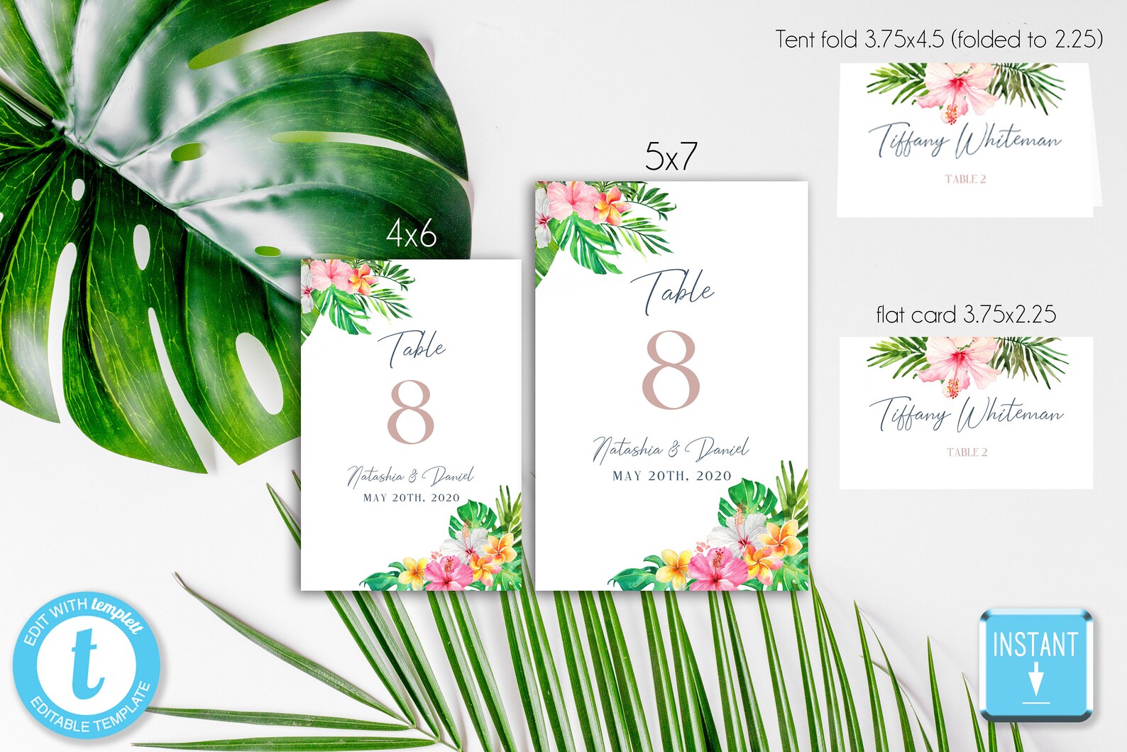 Tropical Name Tags Table Numbers Printable Wedding - Etsy