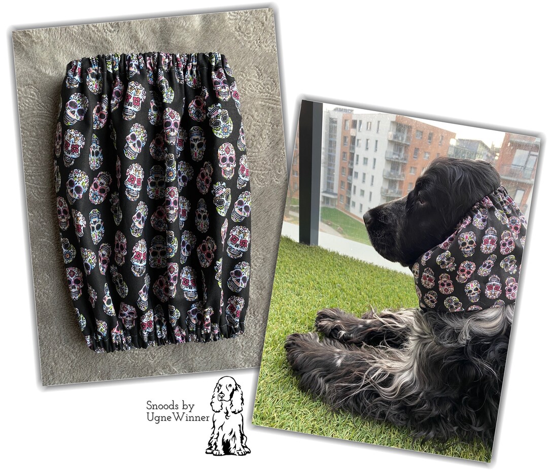 Skull Cotton Dog Snood - Black Dog Snood - Snoods for Long-eared Dogs ...