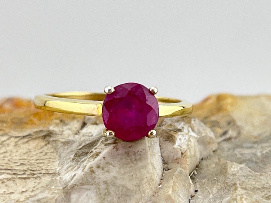 Ruby 18ct Gold Gilded Over Sterling Silver Solitaire Ring Stacker Size ...
