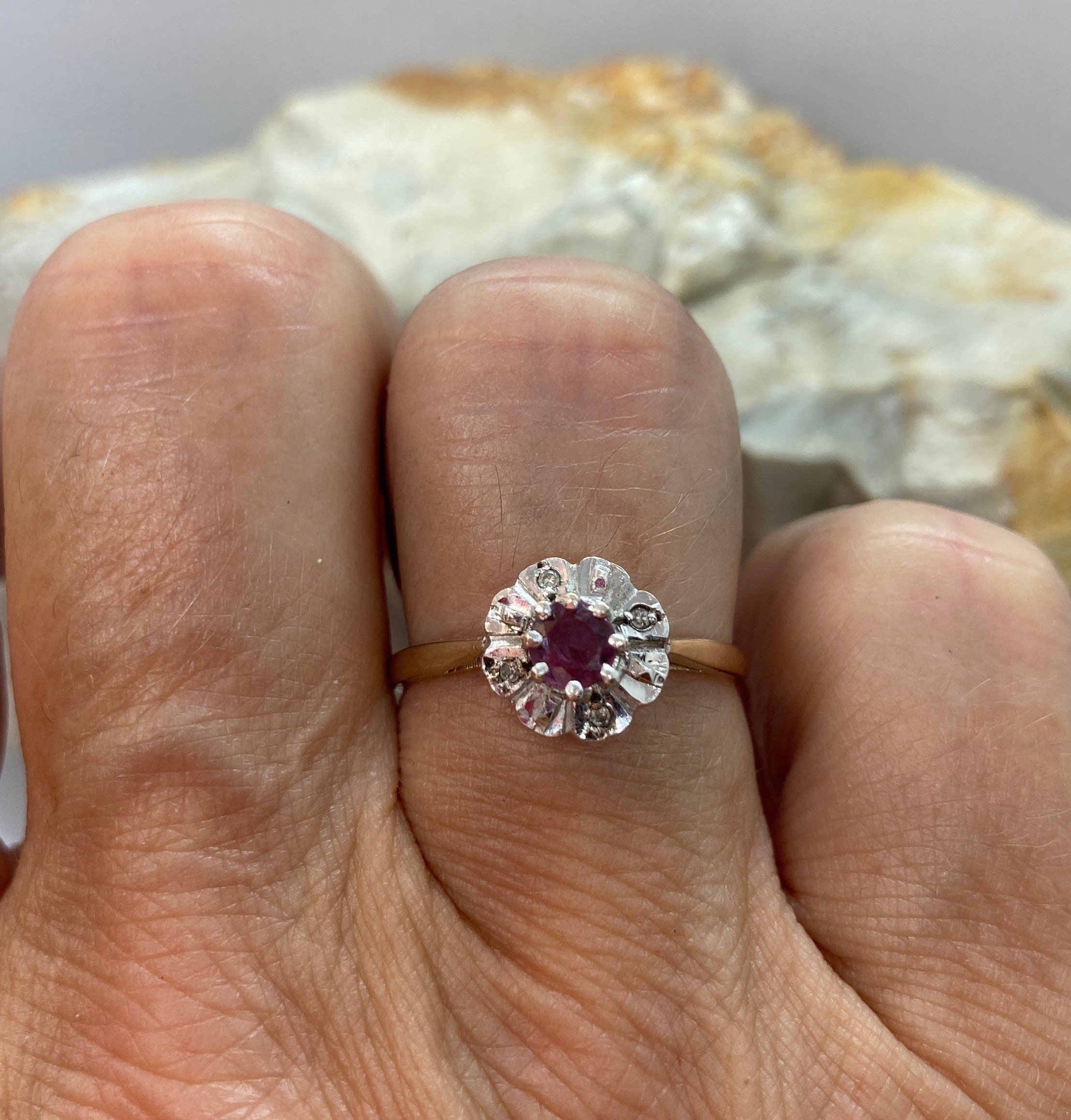 1986 robijn diamant halo ring vintage grootte ukM usa6 - Etsy Nederland