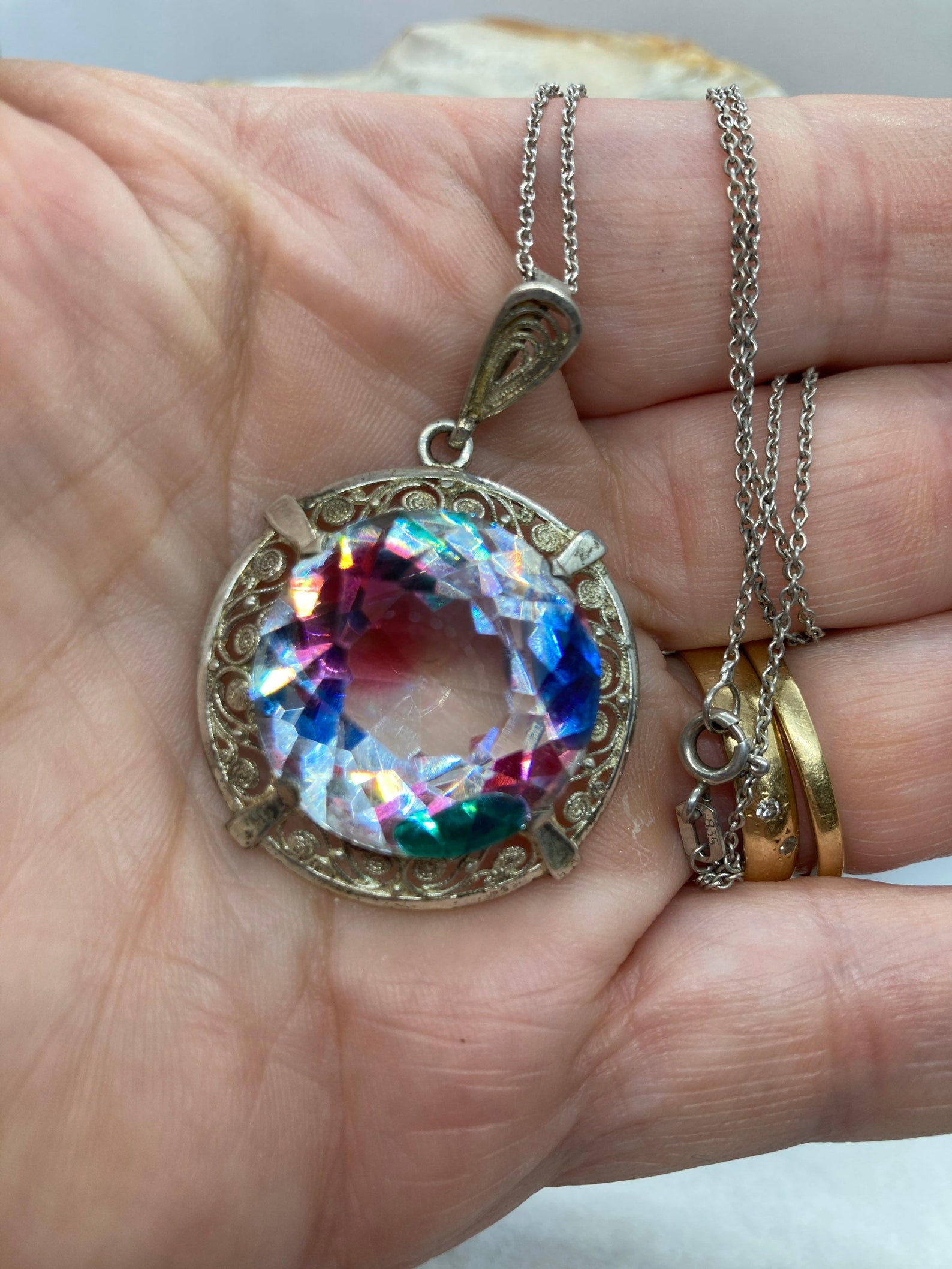 Feinste Rheinkiesel silver 835 large rainbow crystal pendant | Etsy