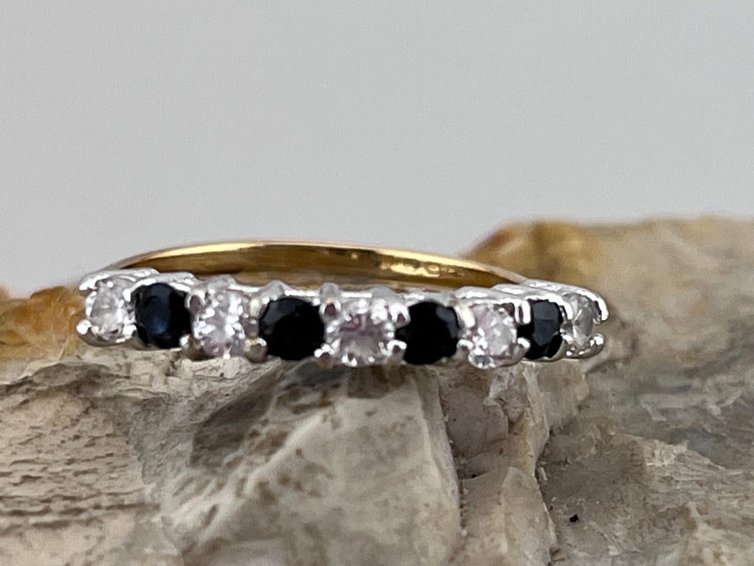 Vintage Blue Spinel & White Cz 9ct Gold Half Hoop Ring Band Stacker ...