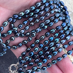 As New Cultured Peacock Blue Triple Strand Pearl Necklace 44cm - Etsy
